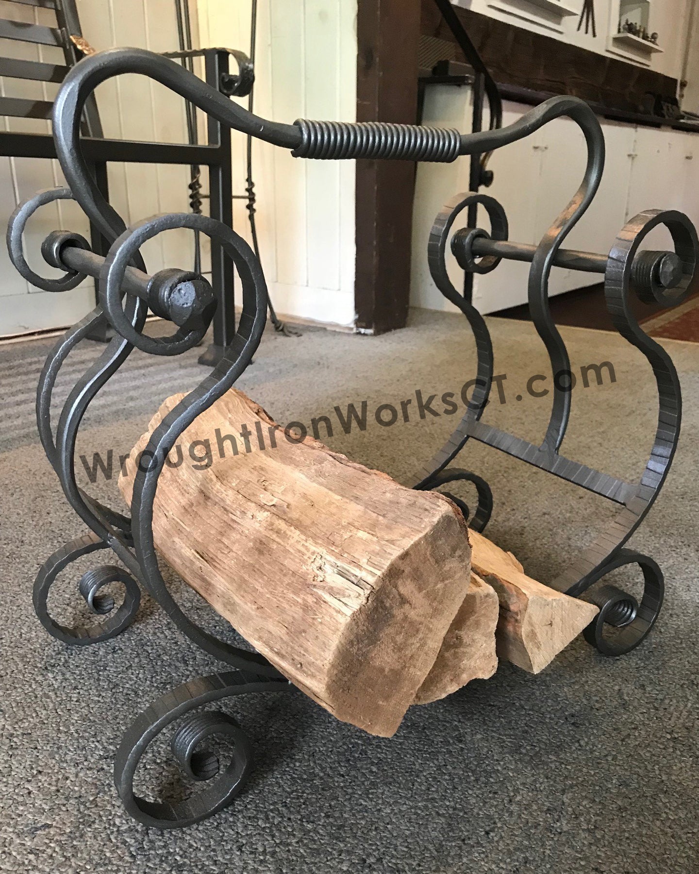 Wrought Iron Firewood Rack with Handle – Wrought Iron Works